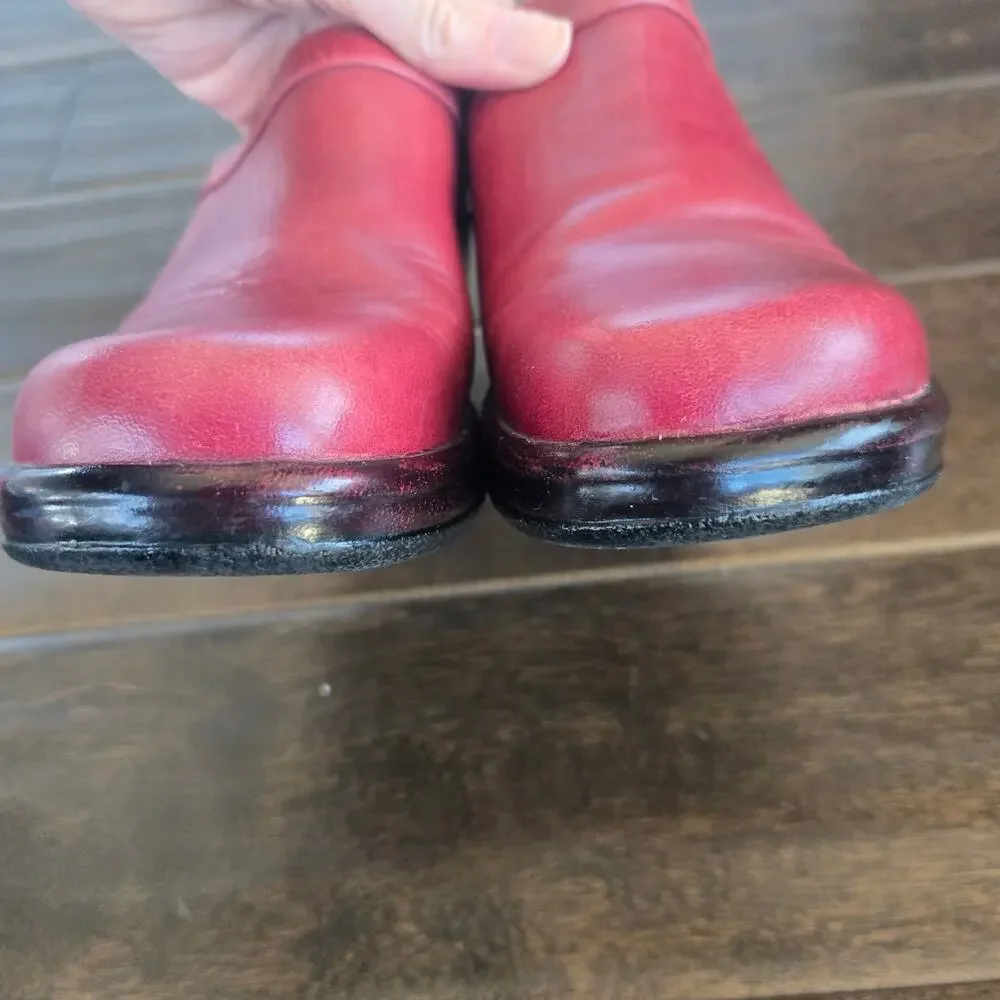 Dansko | Shoes | Dansko Red Leather Mules Slip On Comfort Heeled Made ...